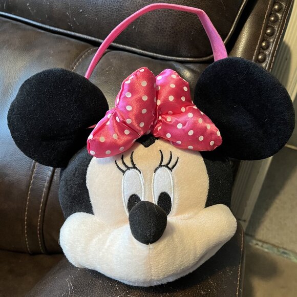 Disney | Other | Disney Minnie Mouse Bucket Black With Pink Dotted Bow ...